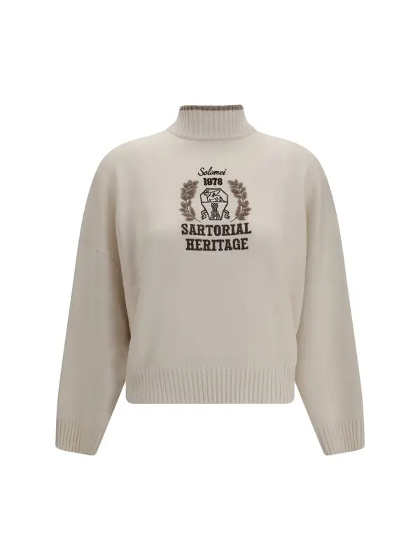 Brunello Cucinelli High Neck Embroidered Pullover Sweater - White