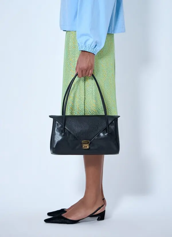 Marni East West Flap Closure Shoulder Bag - Black