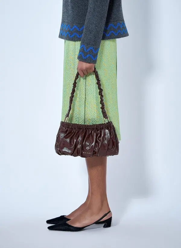 Marni Ruched Leather Shoulder Bag - Brown
