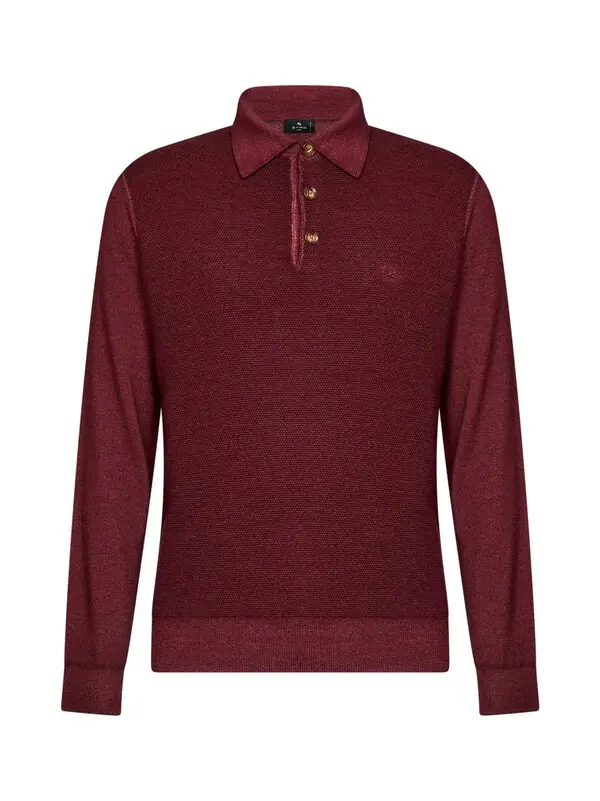 Etro Burgundy Two-tone Wool Knit Logo-embroidered Polo Shirt - Multicolor