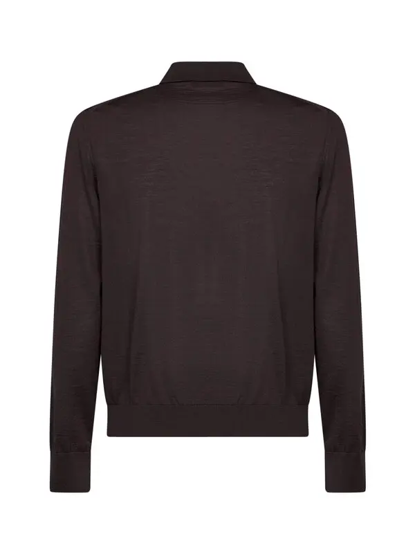 Prada Abbigliamento Dark Brown Combed Wool Long-sleeved Polo Shirt - Multicolor