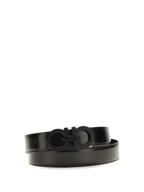 FERRAGAMO Reversible Adjustable Belt With Textured Gancini Buckle