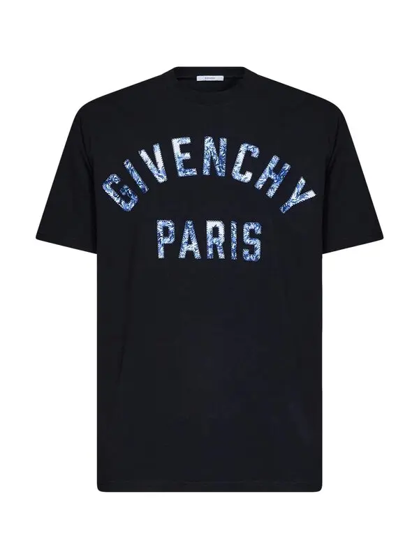 Givenchy Black Cotton T-shirt With Paris Pompom Embroidery - Multicolor