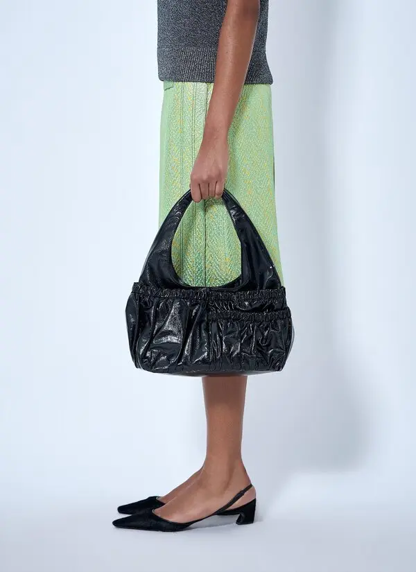 Marni Gathered Leather Shoulder Bag - Black
