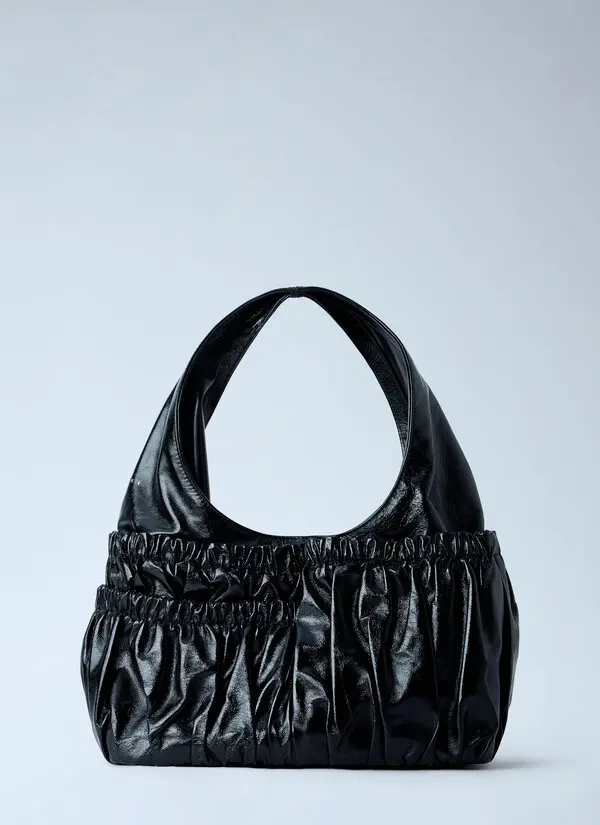 Marni Gathered Leather Shoulder Bag - Black