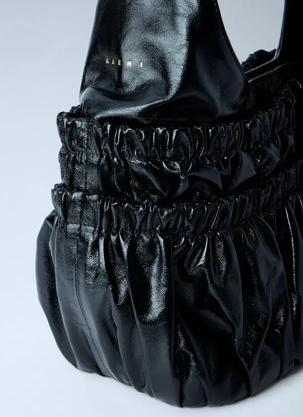 Marni Gathered Leather Shoulder Bag - Black
