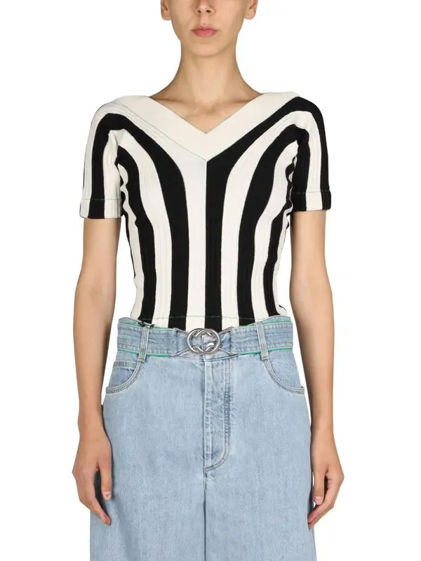 Bottega Veneta Striped Pattern Top - Black