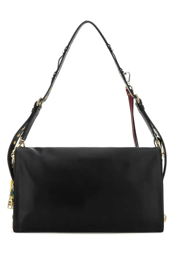 Prada Leather Large Soft Sound Shoulder Bag - Black