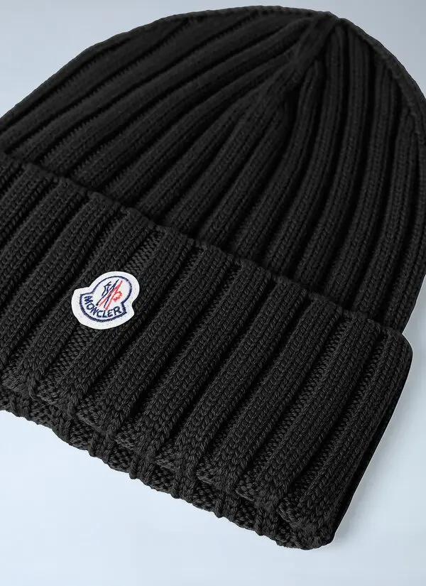 Moncler Logo Patch Beanie Hat