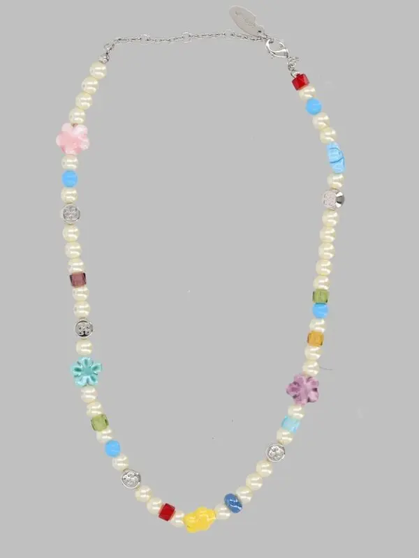 Off-White Beaded Collar Necklace - Silver