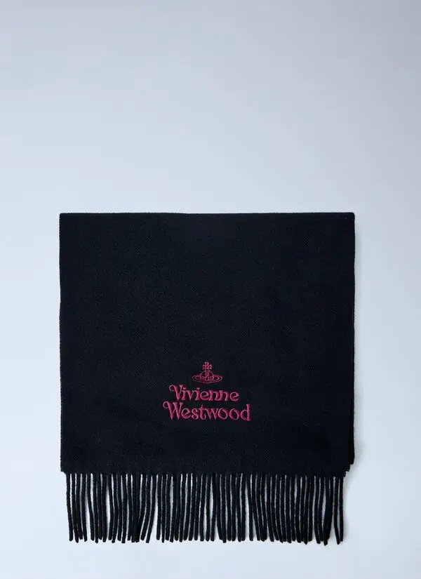 VIVIENNE WESTWOOD Embroidered Fringe Scarf - Black
