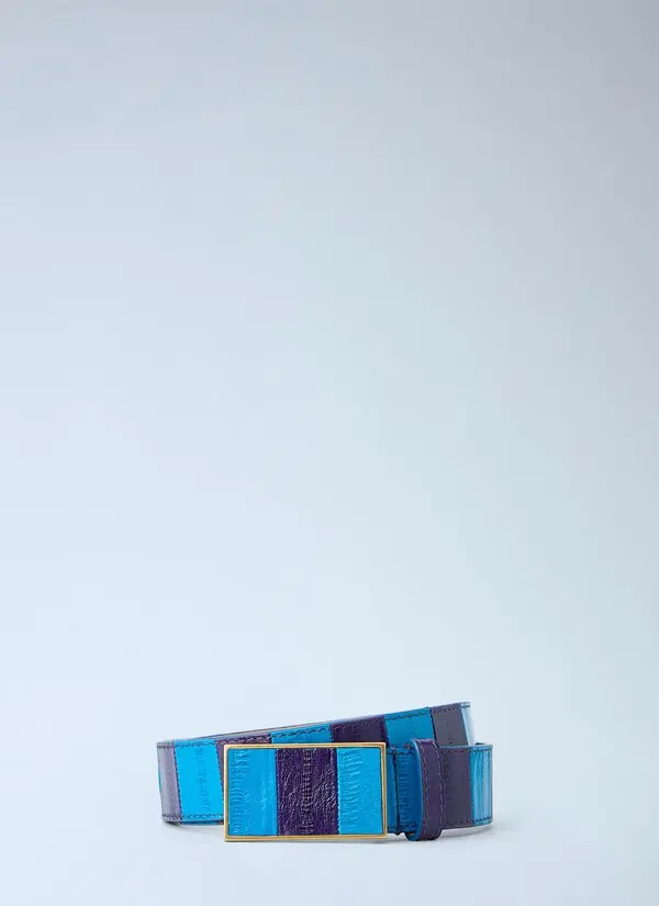 Dries Van Noten Striped Leather Belt - Blue