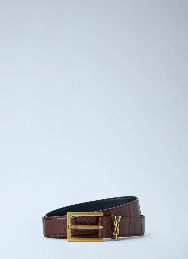 Saint Laurent Logo Buckle Leather Belt - Brown
