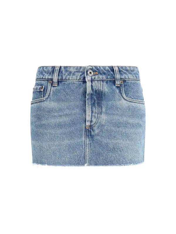 Miu Miu Frayed Hem Denim Mini Skirt - Blue