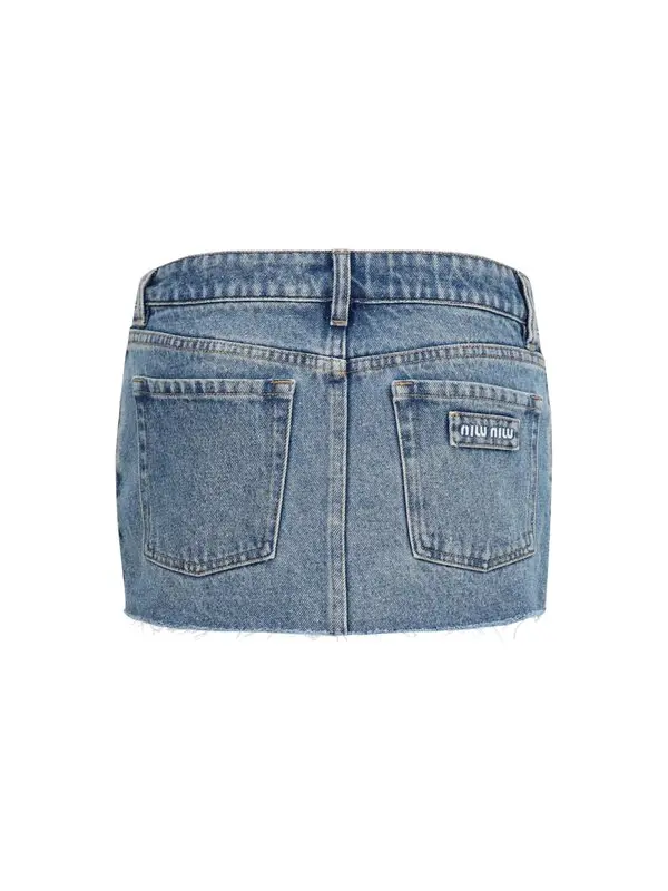 Miu Miu Frayed Hem Denim Mini Skirt - Blue