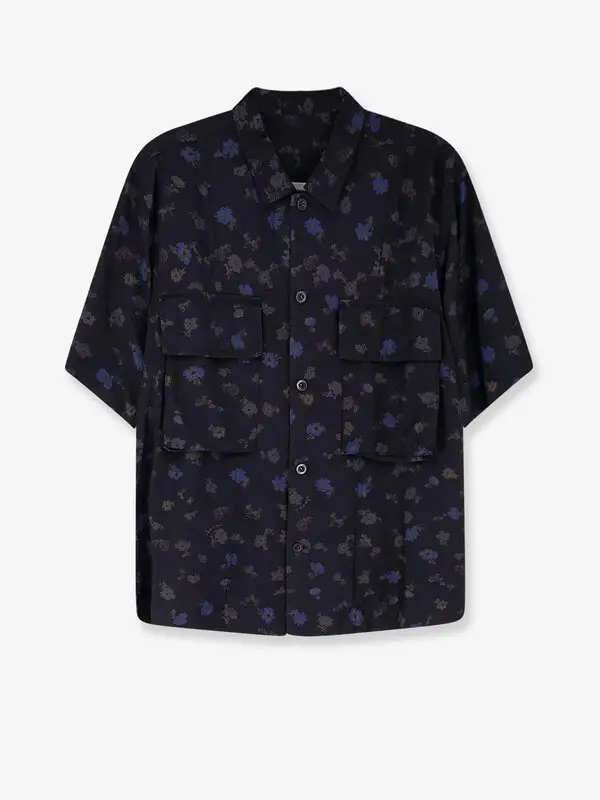 Sacai Cotton Blend Shirt With Floral Print - Black