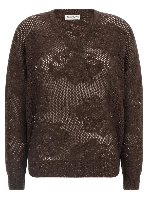 Brunello Cucinelli Flower Lace Sweater - Brown