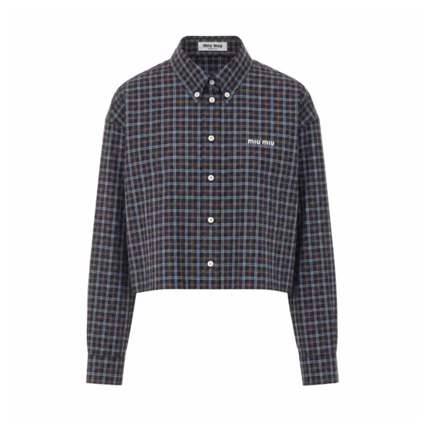 Miu Miu Logo Check Shirt - Blue
