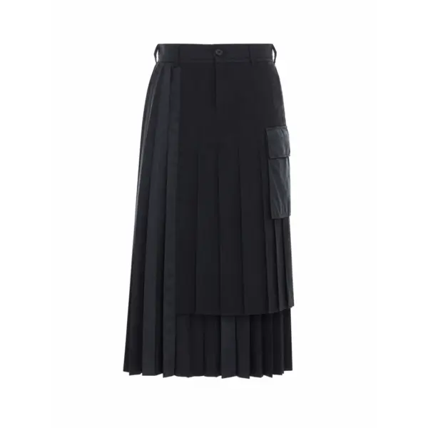 Sacai Pleated Layered Midi Skirt - Black