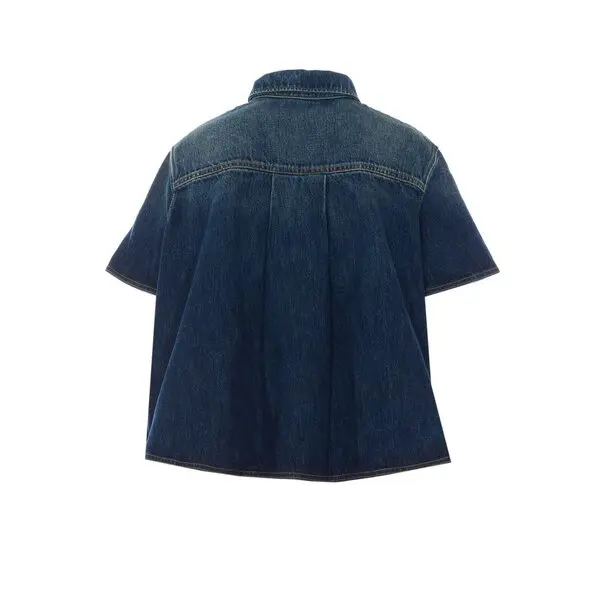 Loewe Short Sleeves Denim Trapeze Shirt With L Logo - Blue