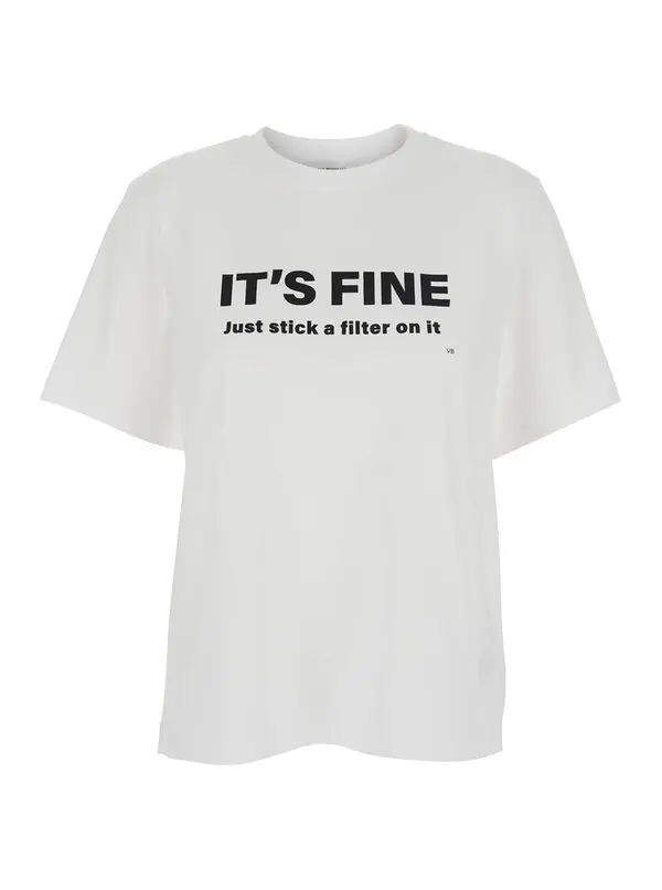 Victoria Beckham White Cotton Crew Neck T-shirt With Front Lettering Slogan For - Multicolor