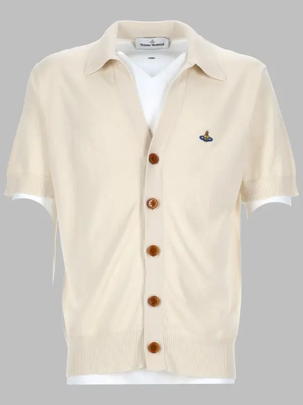 VIVIENNE WESTWOOD Cotton Short Sleeve Polo Cardigan - Cream