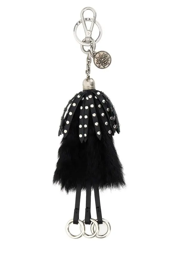 Prada Calf Hair And Leather Keyring - Black