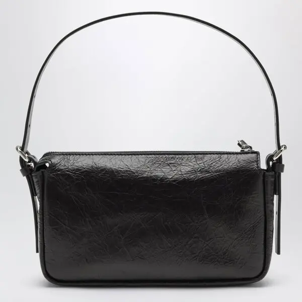 Fendi Zip Top Small In Crackled Leather Bag - Black