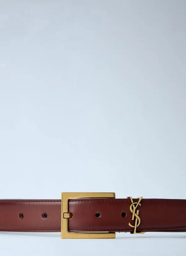 Saint Laurent Cassandre Belt In Aged Effect Leather