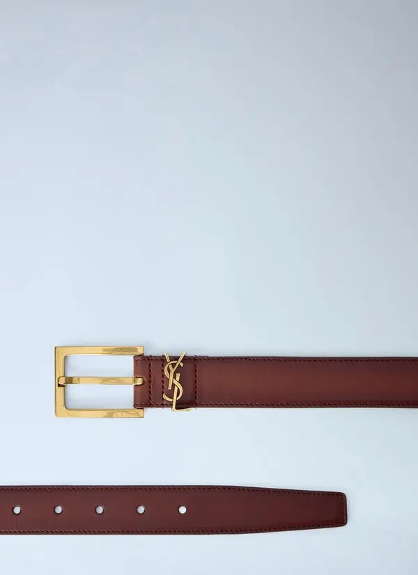 Saint Laurent Cassandre Belt In Aged Effect Leather