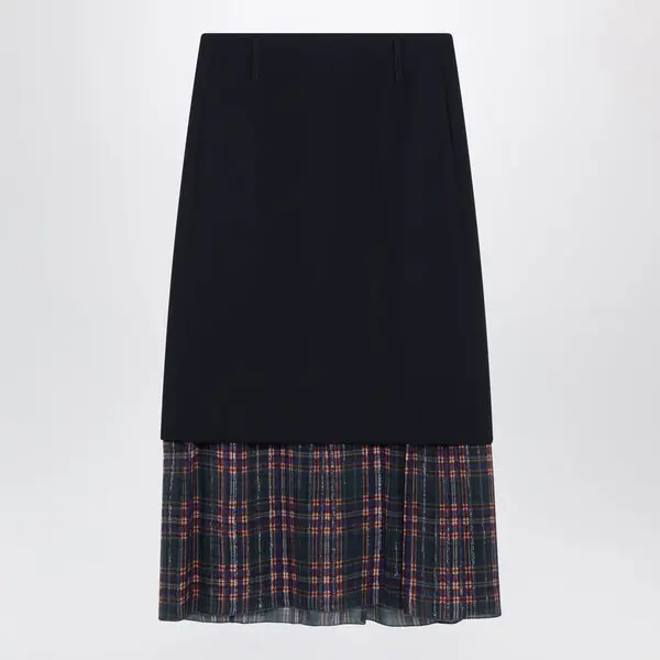 Dries Van Noten Navy Midi Skirt With Check Insert