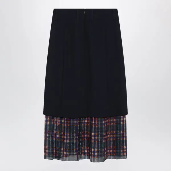 Dries Van Noten Navy Midi Skirt With Check Insert