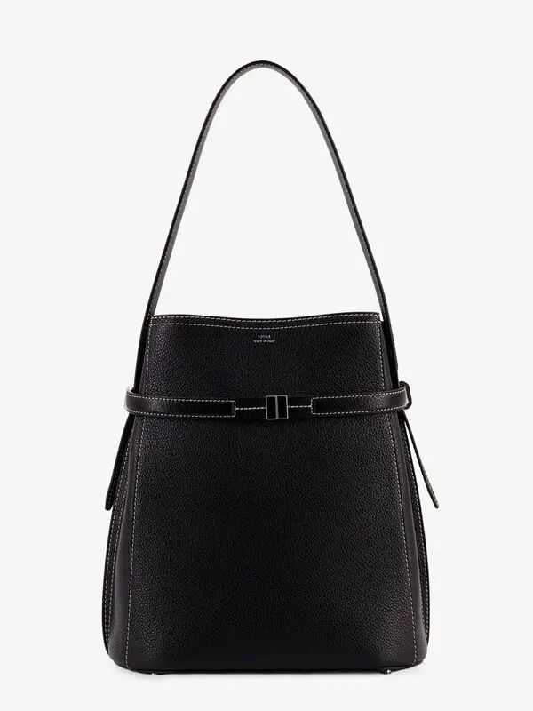 TOTEME Hammered Leather Bucket Bag With Strap On The Front - Black