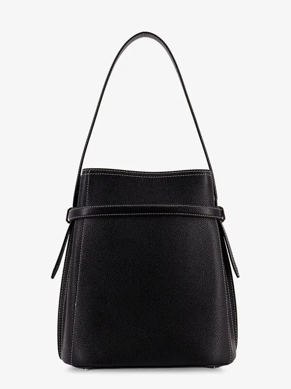 TOTEME Hammered Leather Bucket Bag With Strap On The Front - Black