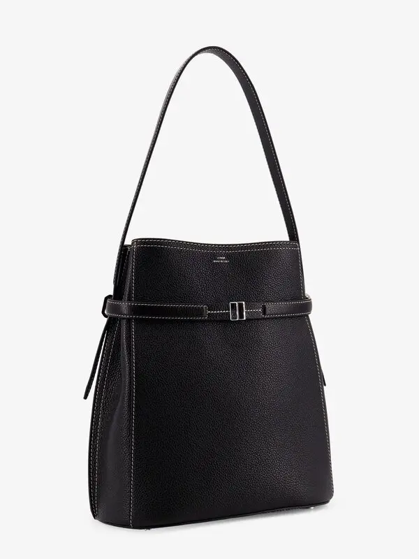 TOTEME Hammered Leather Bucket Bag With Strap On The Front - Black