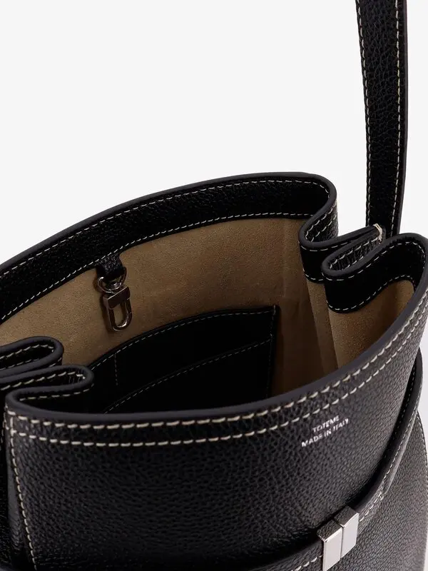 TOTEME Hammered Leather Bucket Bag With Strap On The Front - Black