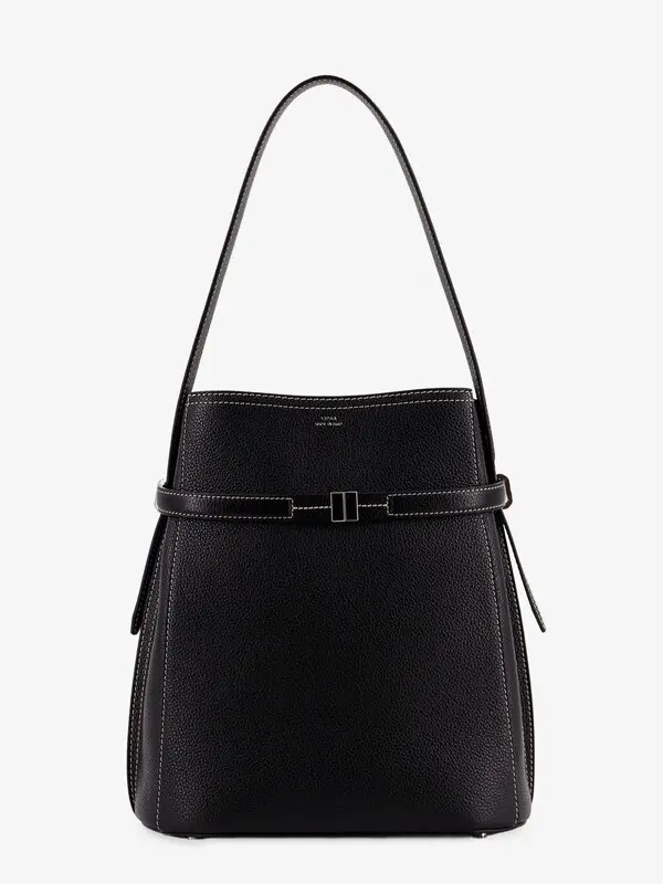 TOTEME Hammered Leather Bucket Bag - Black