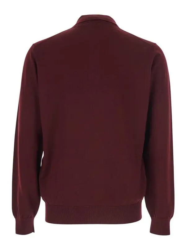 Fendi Bordeaux Long Sleeve Polo With Classic Collar And Ff Plate On The Front In Wool For - Multicolor