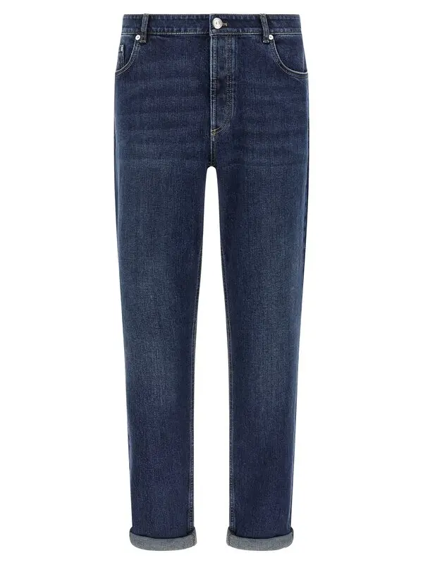 Brunello Cucinelli Logo Embroidery Stretch Jeans