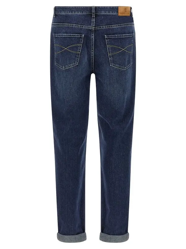 Brunello Cucinelli Logo Embroidery Stretch Jeans