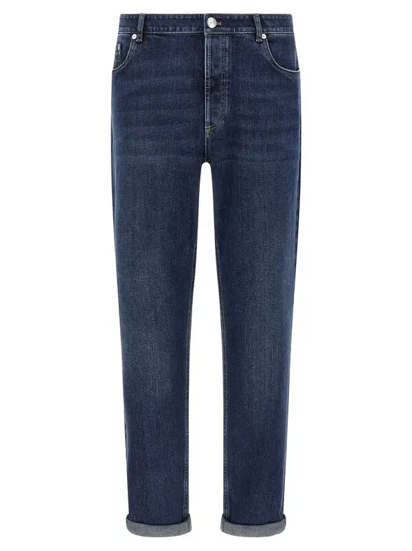 Brunello Cucinelli Logo Embroidery Stretch Jeans - Blue
