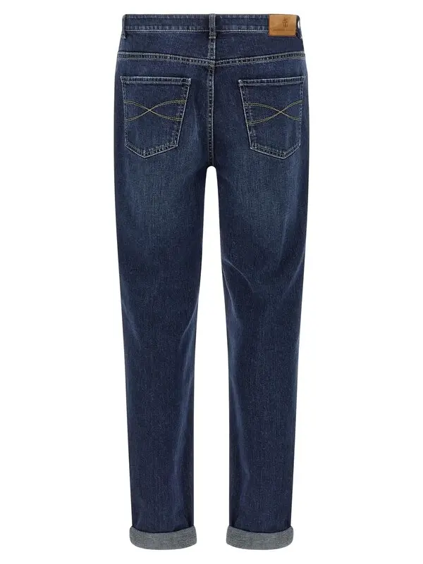 Brunello Cucinelli Logo Embroidery Stretch Jeans - Blue