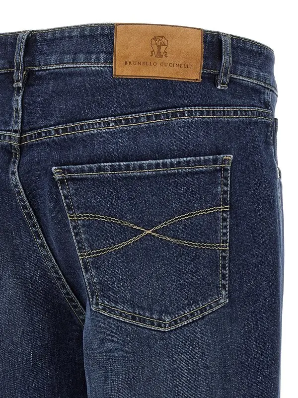 Brunello Cucinelli Logo Embroidery Stretch Jeans - Blue