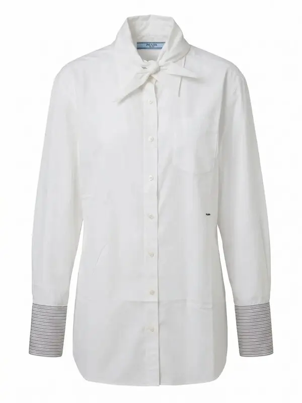 Prada Cotton Shirt With Striped Cuff Detail - Multicolor