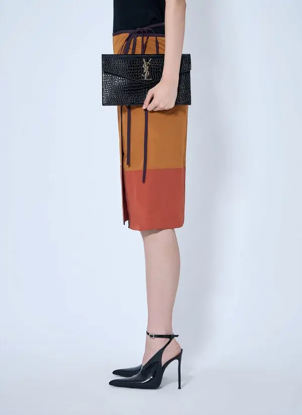Saint Laurent Uptown Crocodile-embossed Shiny Leather Pouch