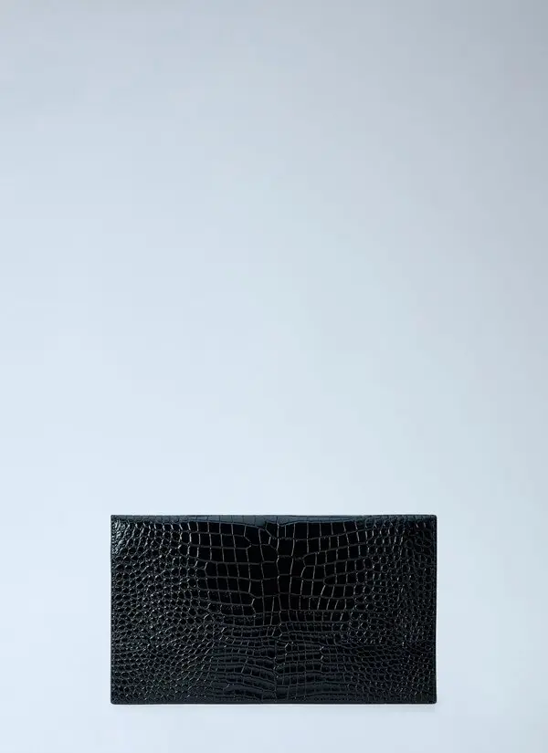 Saint Laurent Uptown Crocodile-embossed Shiny Leather Pouch