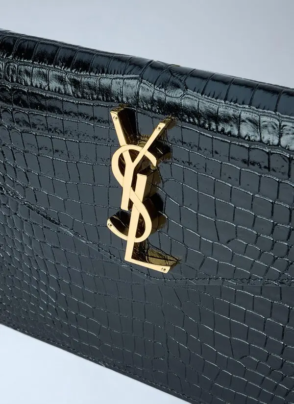 Saint Laurent Uptown Crocodile-embossed Shiny Leather Pouch