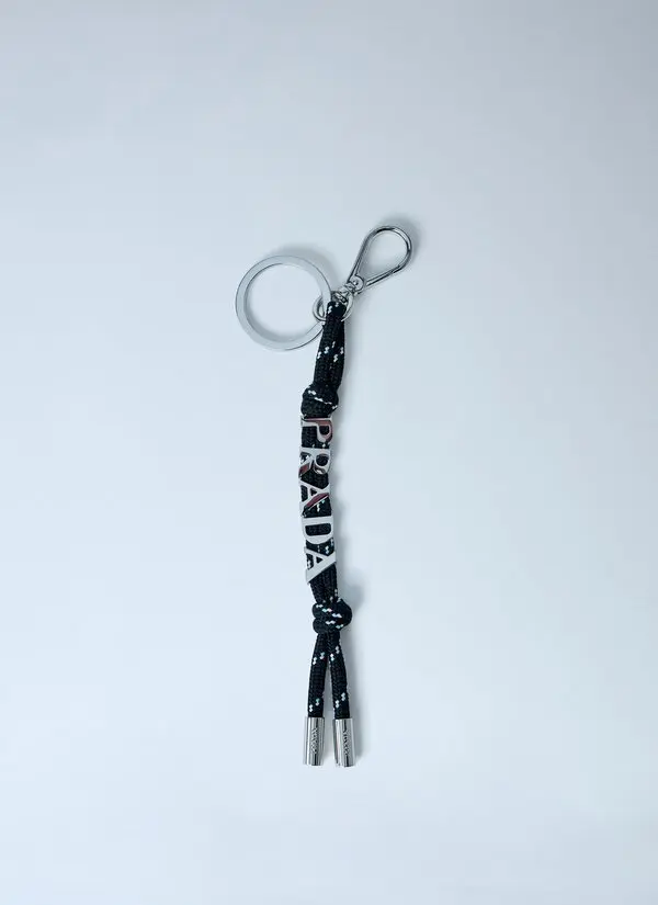 Prada Logo Embellished Keychain - Black