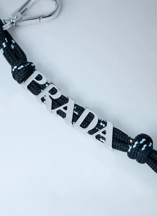 Prada Logo Embellished Keychain - Black