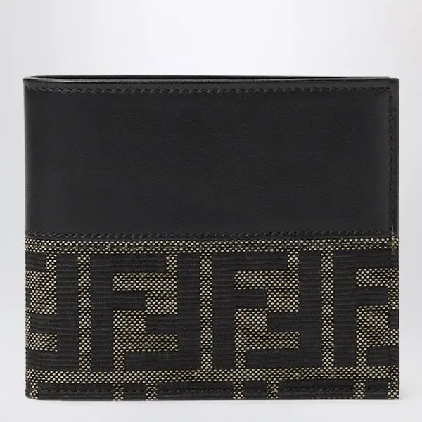 Fendi Ff Zucca Jacquard And Brown Leather Bi-fold Wallet - Black